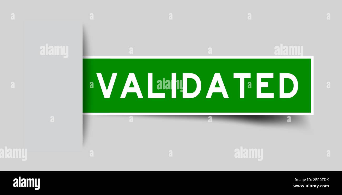 Label sticker green color in word validated that inserted in gray ...