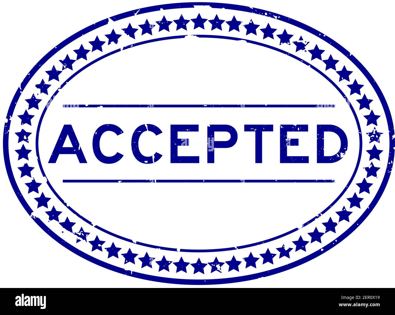 Grunge blue accepted word oval rubber seal stamp on white background ...
