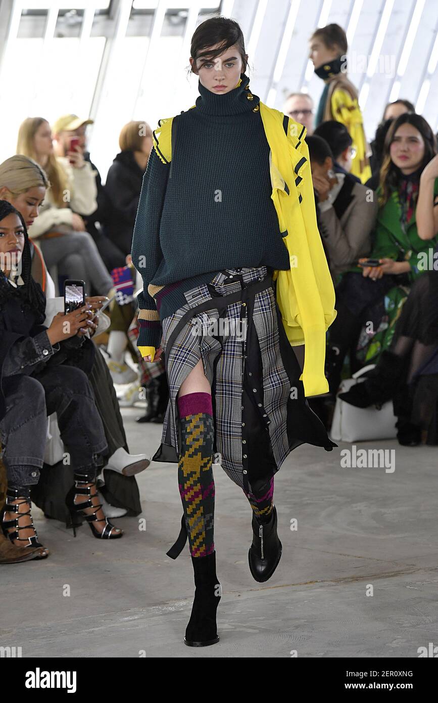 Model Hannah Claverie walks on the runway during the Sacai Fashion Show ...