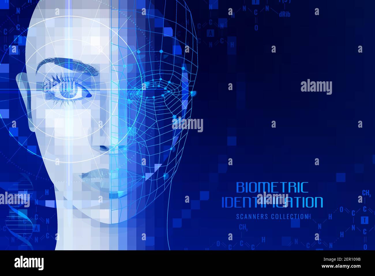 Biometric identification, scanners in work process for face and retina ...