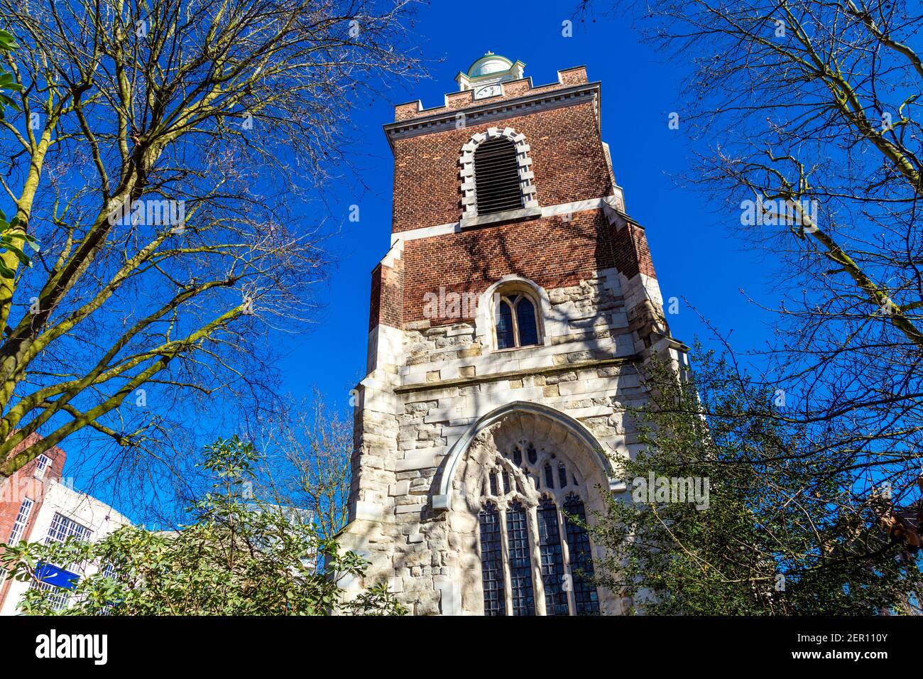 Exterior of 14th century Bow Church in Bow, Tower Hamlets, London Stock ...
