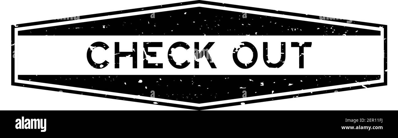 Grunge black check out word hexagon rubber seal stamp on white ...