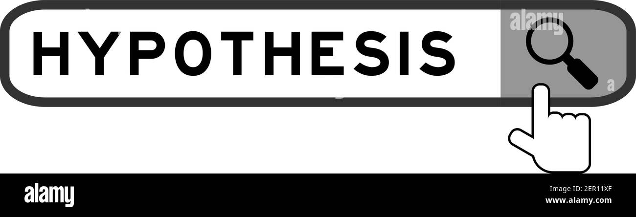 Search banner in word hypothesis with hand over magnifier icon on white ...