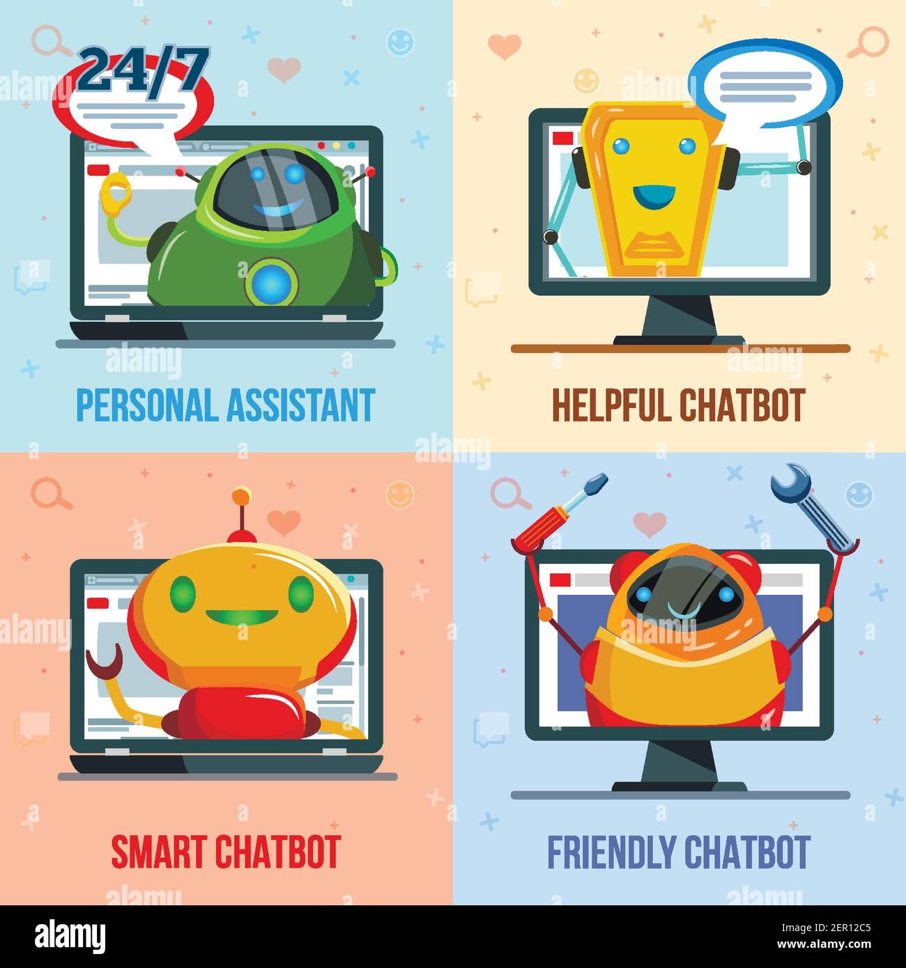 Personal assistant, helpful, smart and friendly chat bot, flat design ...