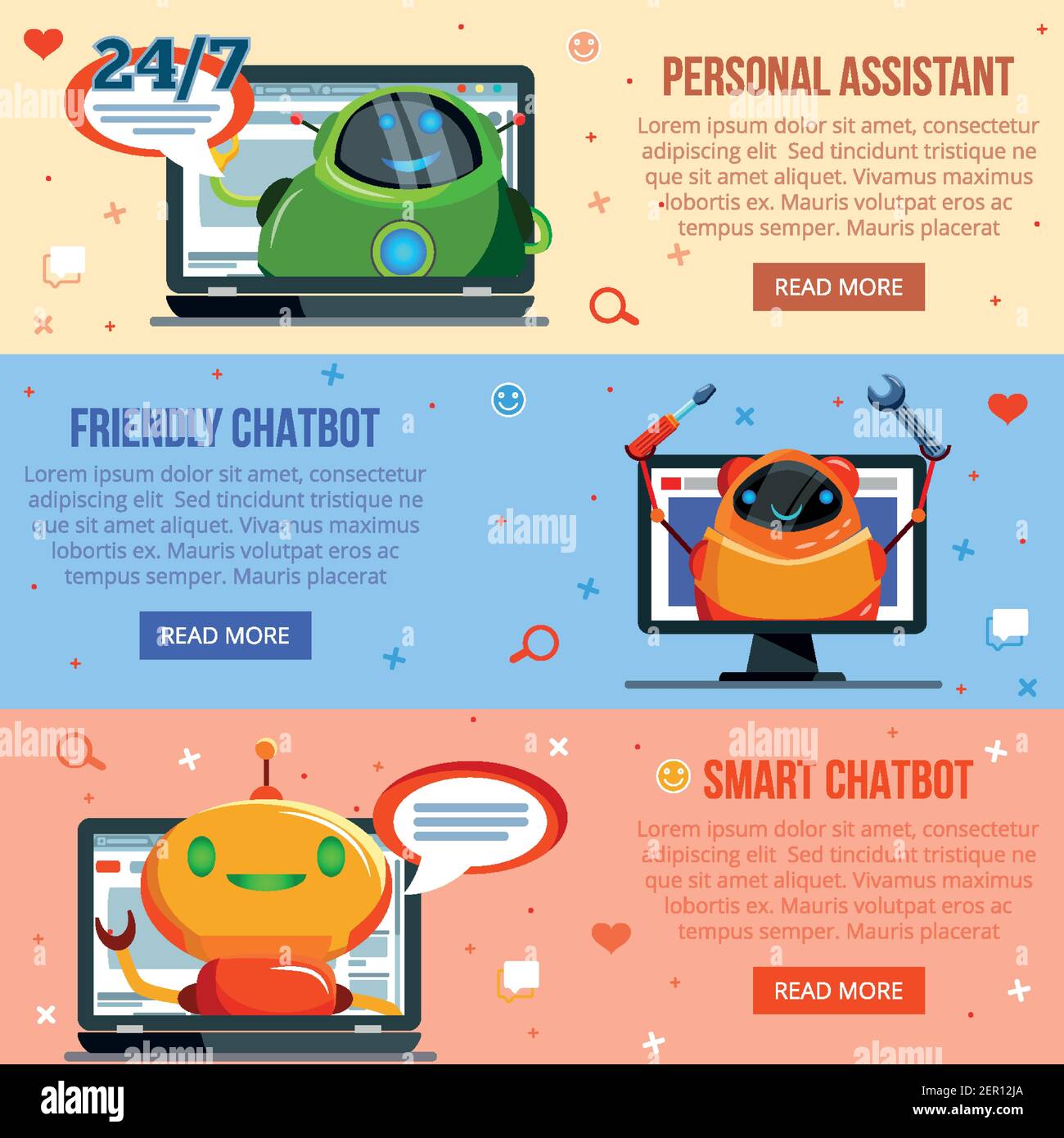 Set of horizontal flat banners personal assistant, smart and friendly ...