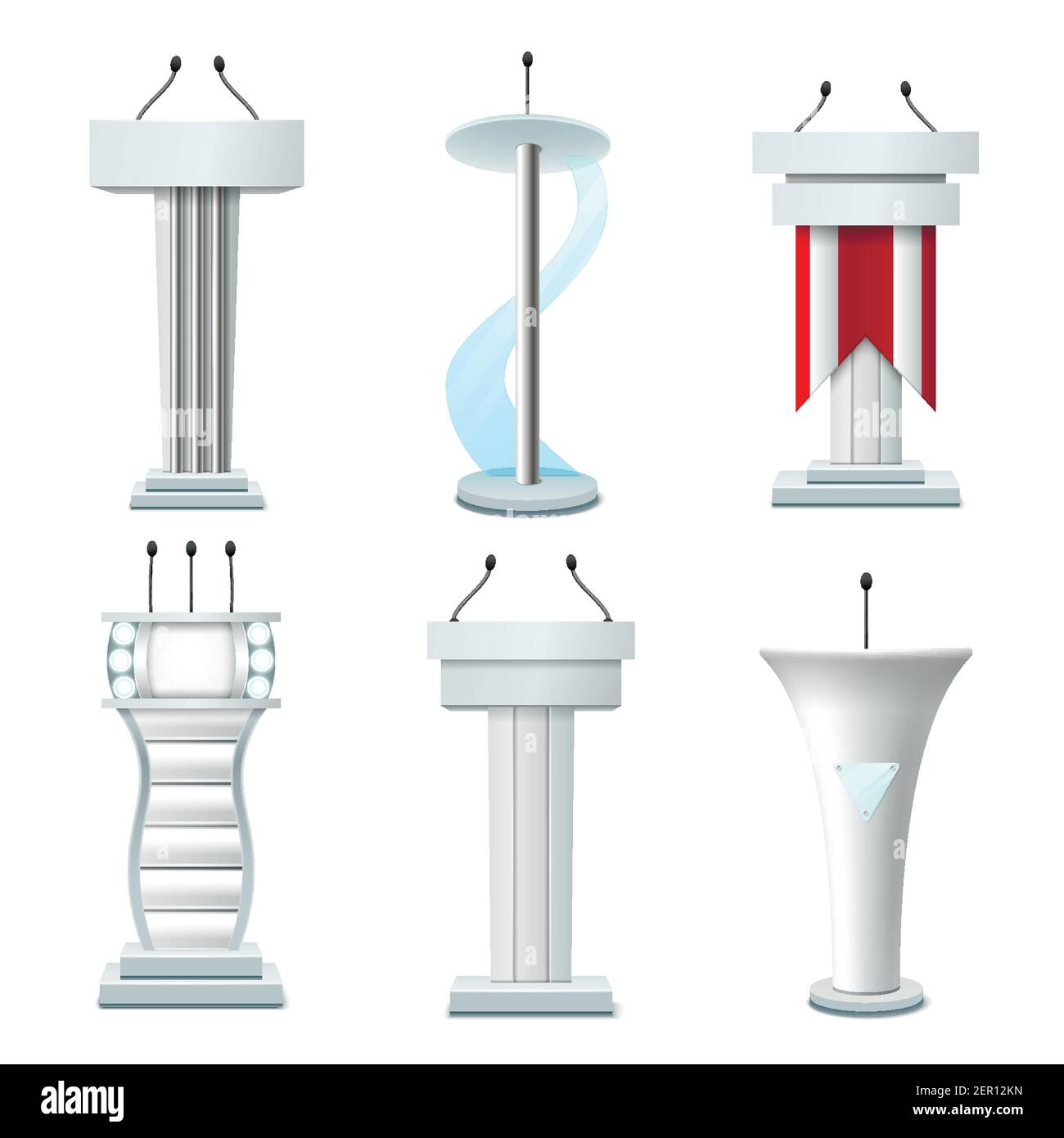 Set of realistic tribunes of white color with various design elements ...