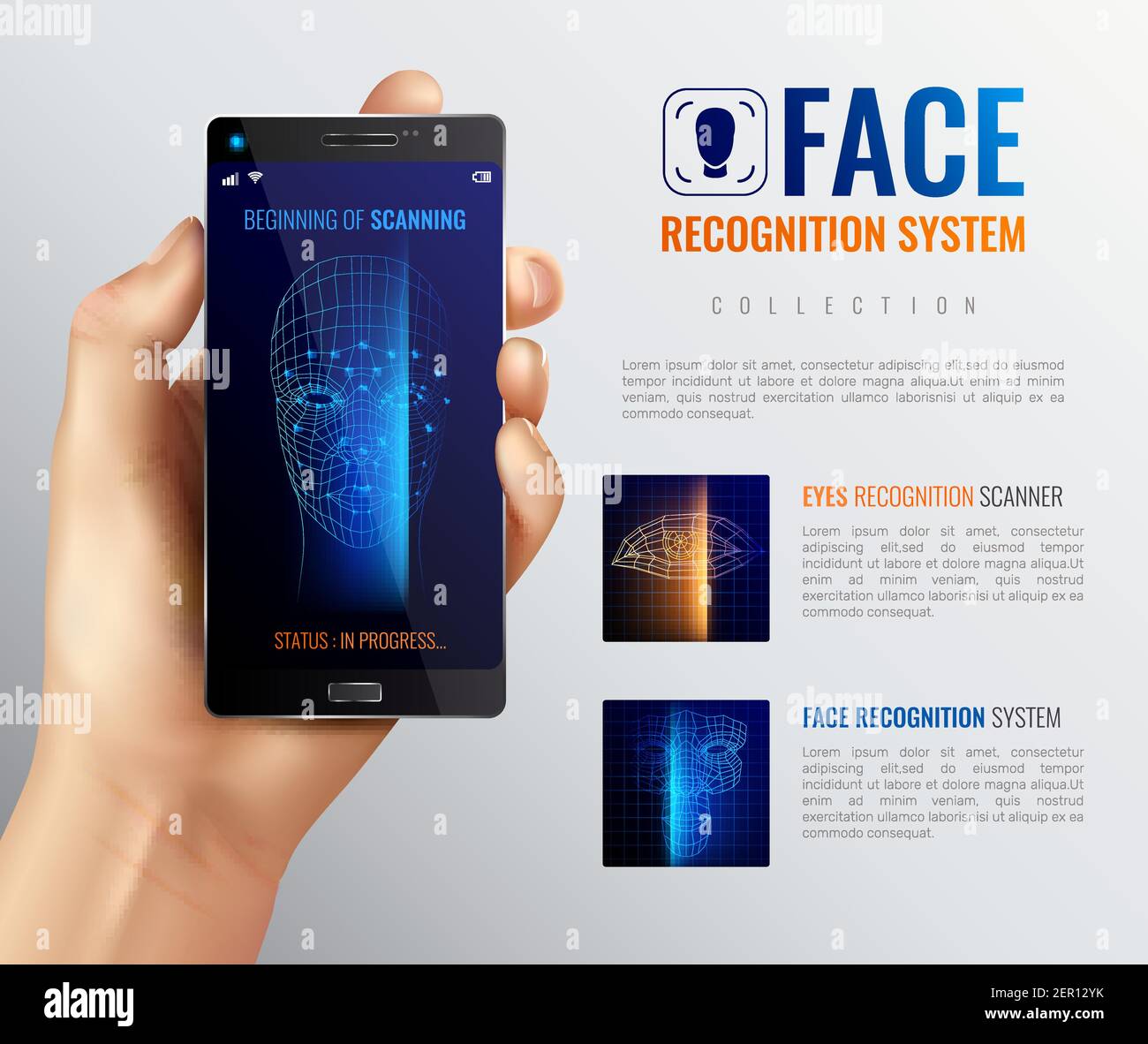 Face identification background with image of facial scanner smartphone ...