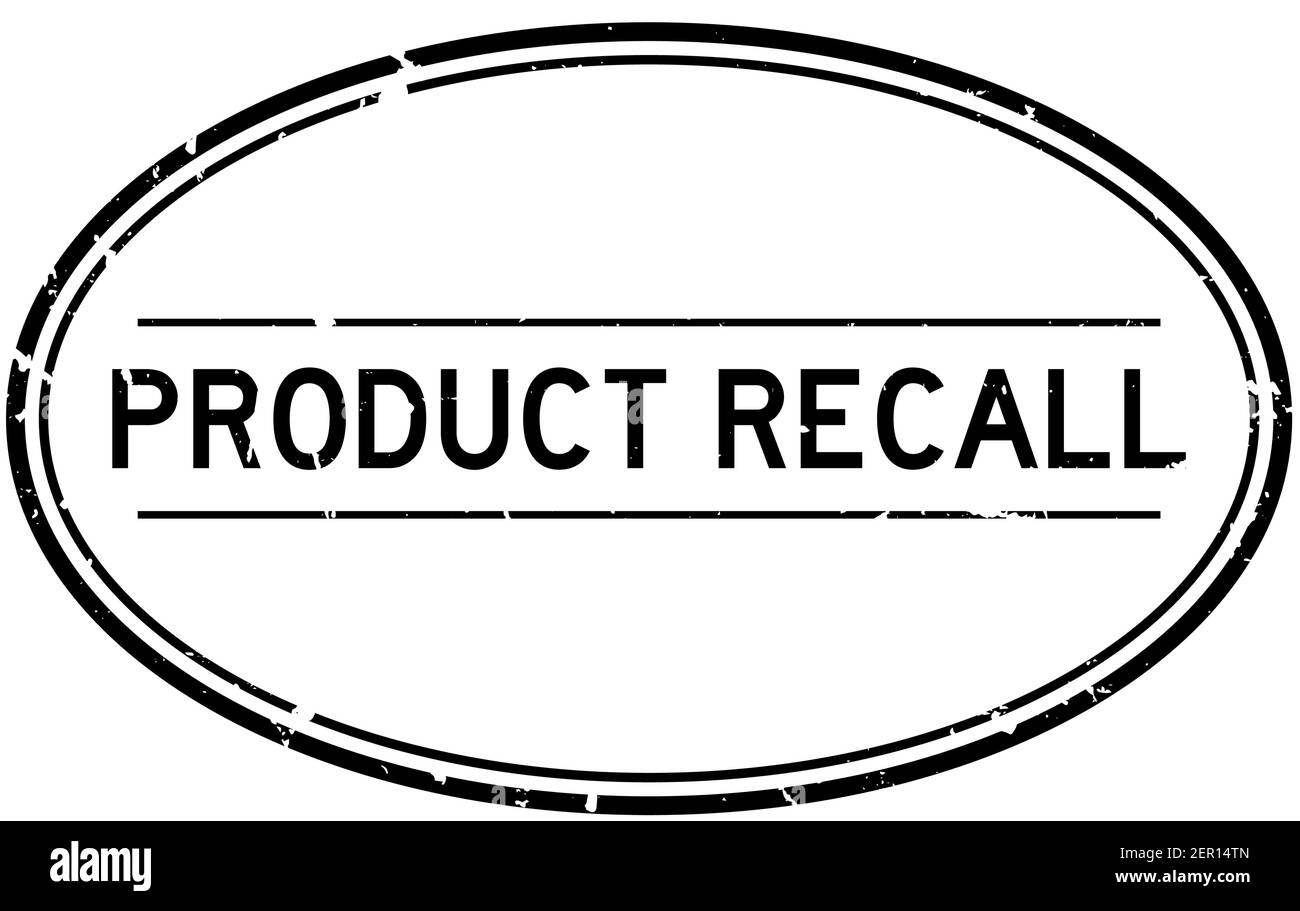Grunge black product recall word oval rubber seal stamp on white ...