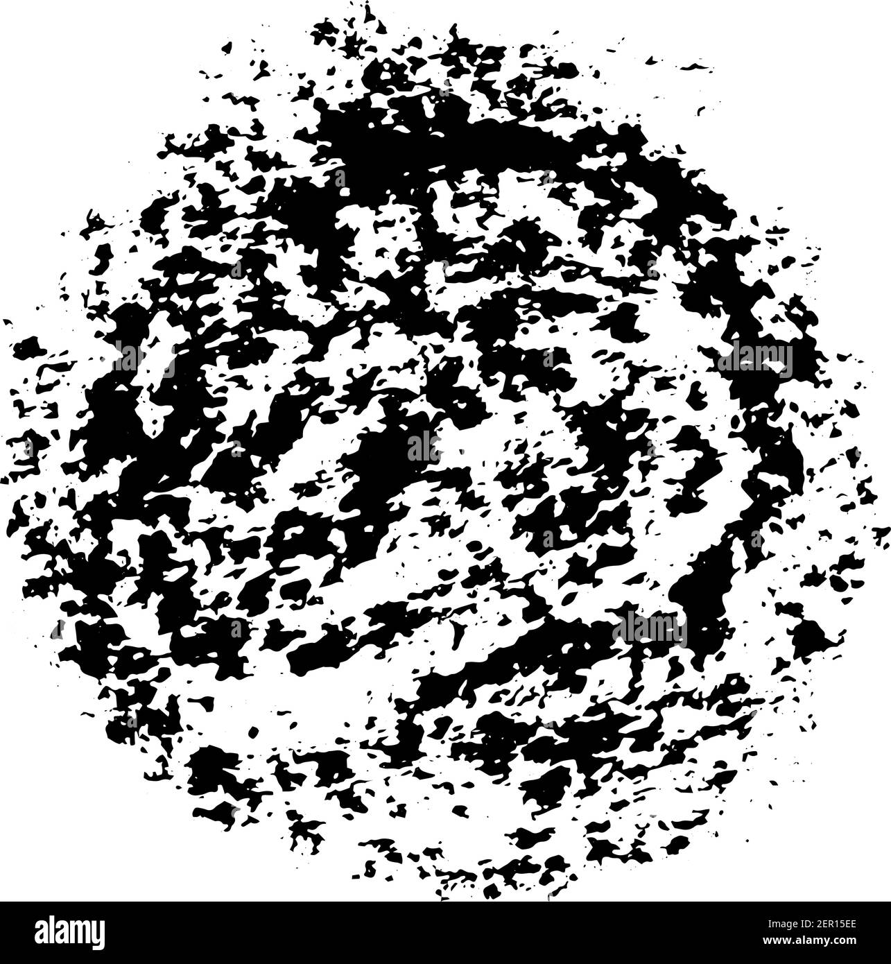 Black color of grunge textured in circle or round shape on white ...