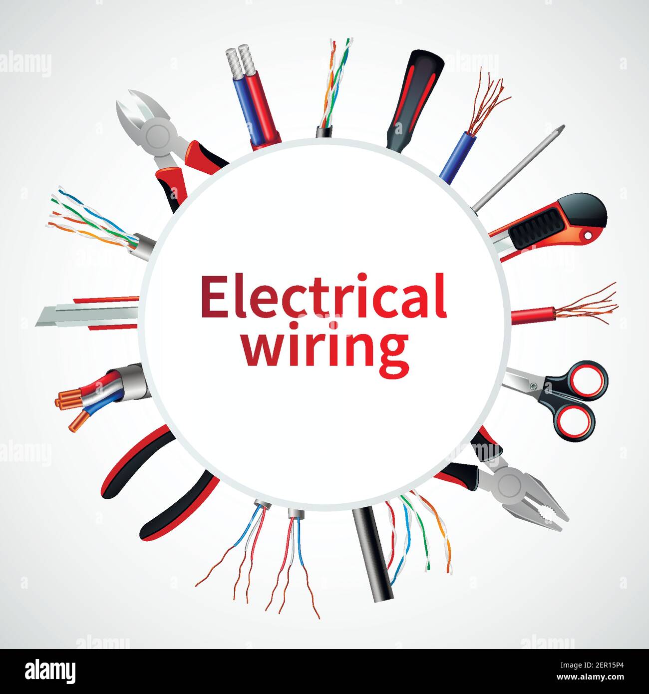 Electric cables realistic round frame with electrical writing headline ...