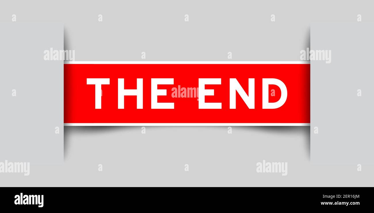 Label sticker red color in word the end that inserted in gray ...