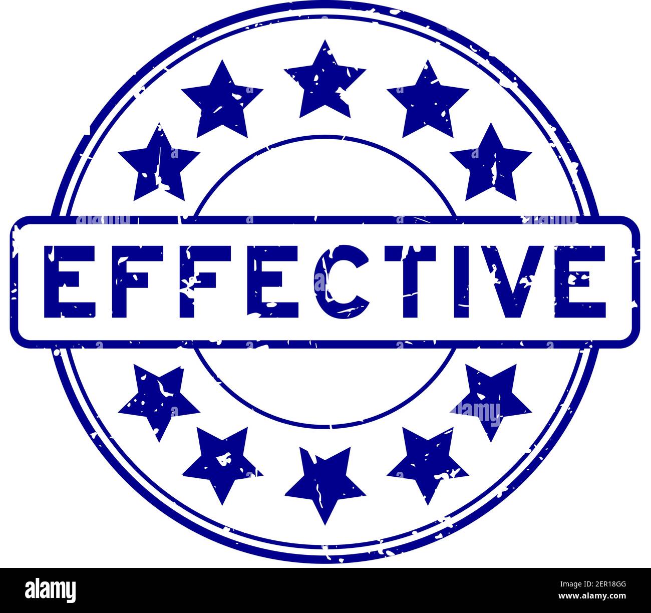 Grunge blue effective word with star icon round rubber seal stamp on ...