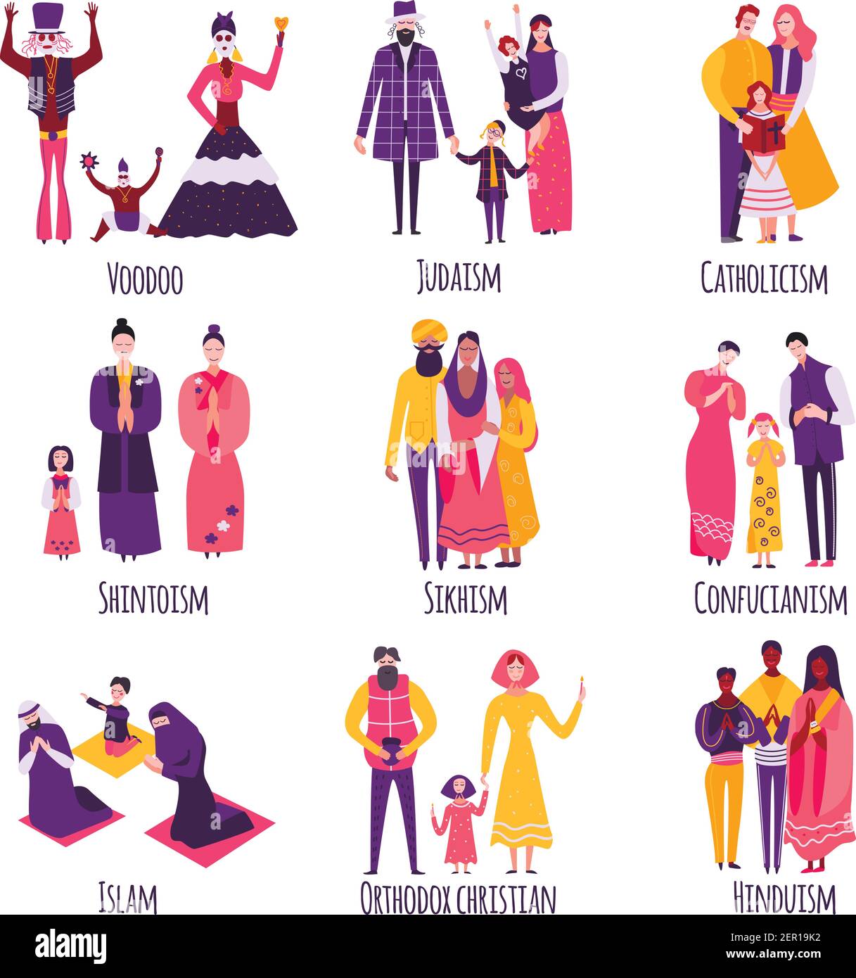 Different religious families, parents and kids in traditional clothing ...