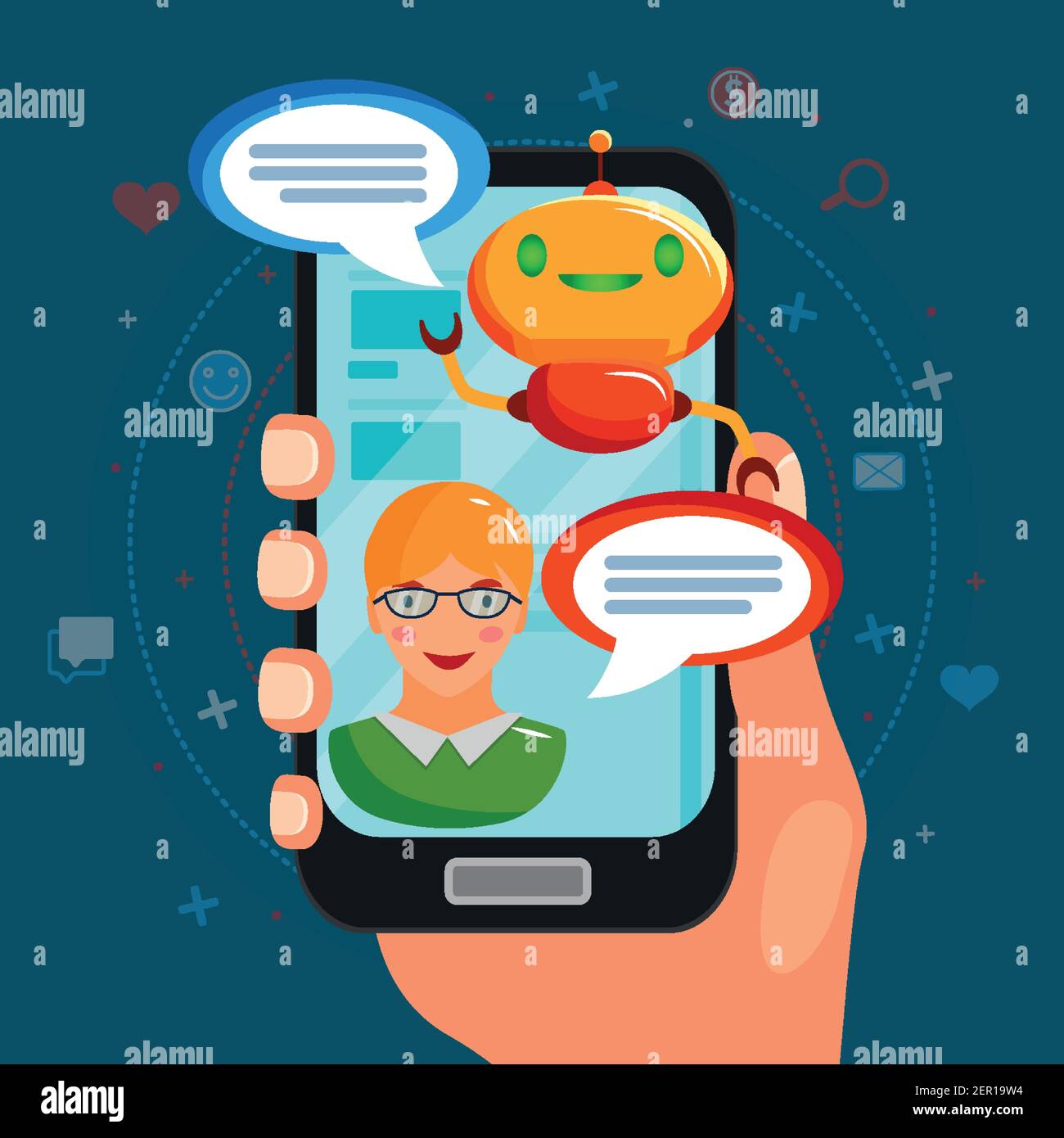 Chat bot flat composition with conversation between program and user on ...
