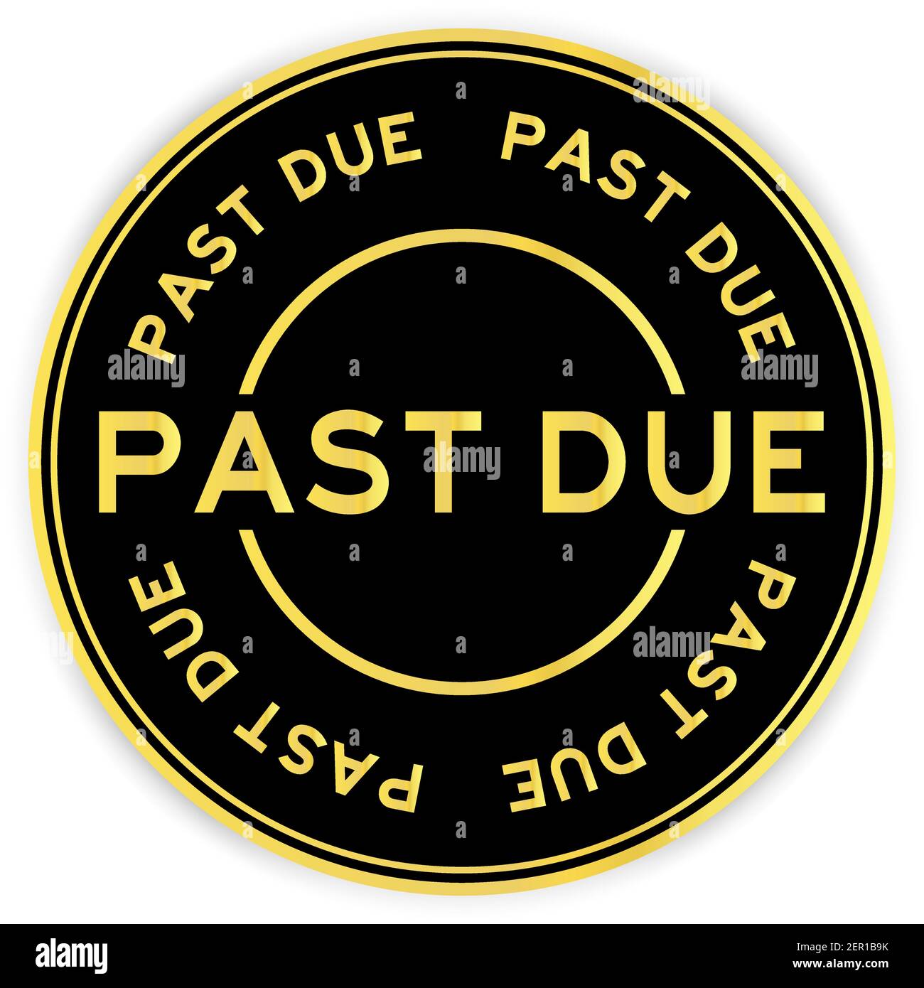 Black and gold color round label sticker in word past due on white ...