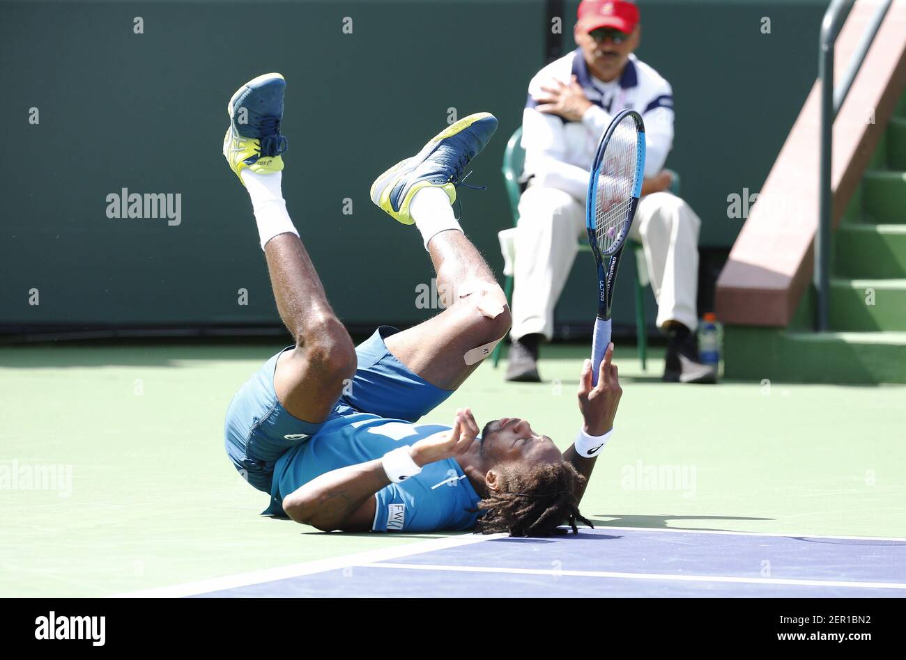 March 11, 2018 Gael Monfils (FRA) takes a tumble in the second set ...