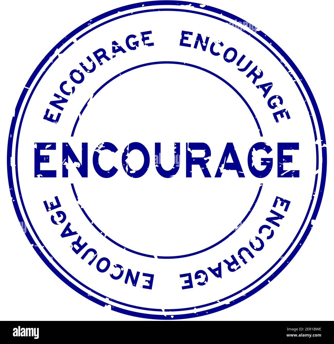 Grunge blue encourage word round rubber seal stamp on white background ...
