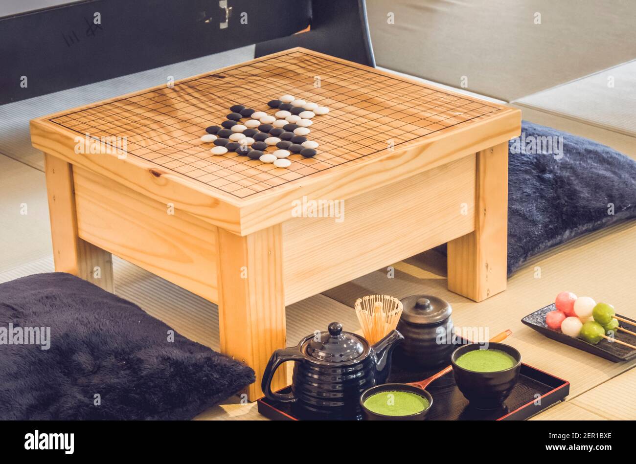 Traditional Japanese Tabletop Go strategy Games with green tea set ...