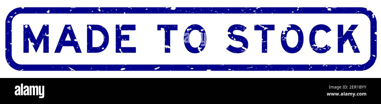 Grunge blue made to stock word square rubber seal stamp on white ...
