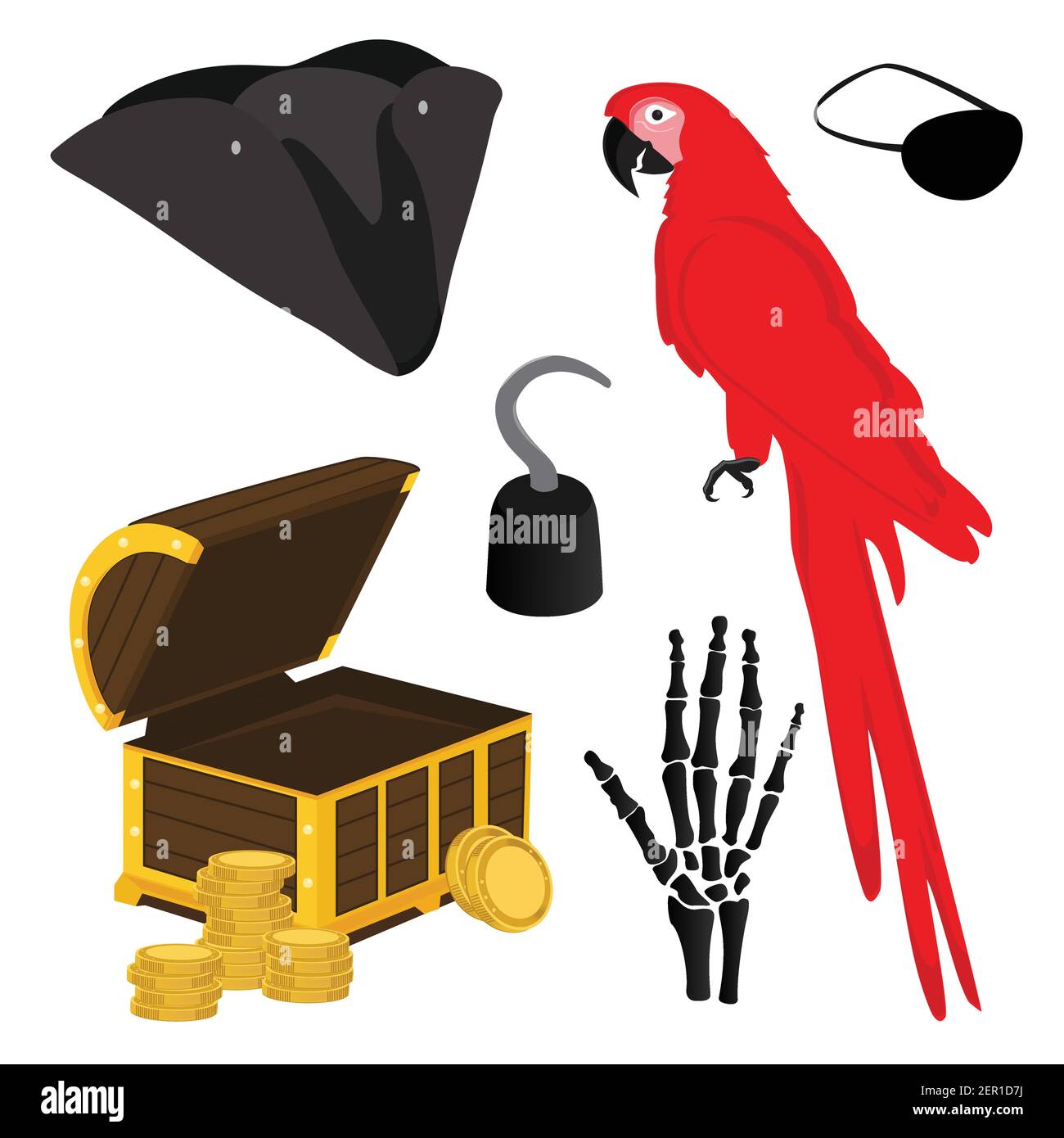 Vector illustration pirate icon set with pirate hook, pirate hat ...