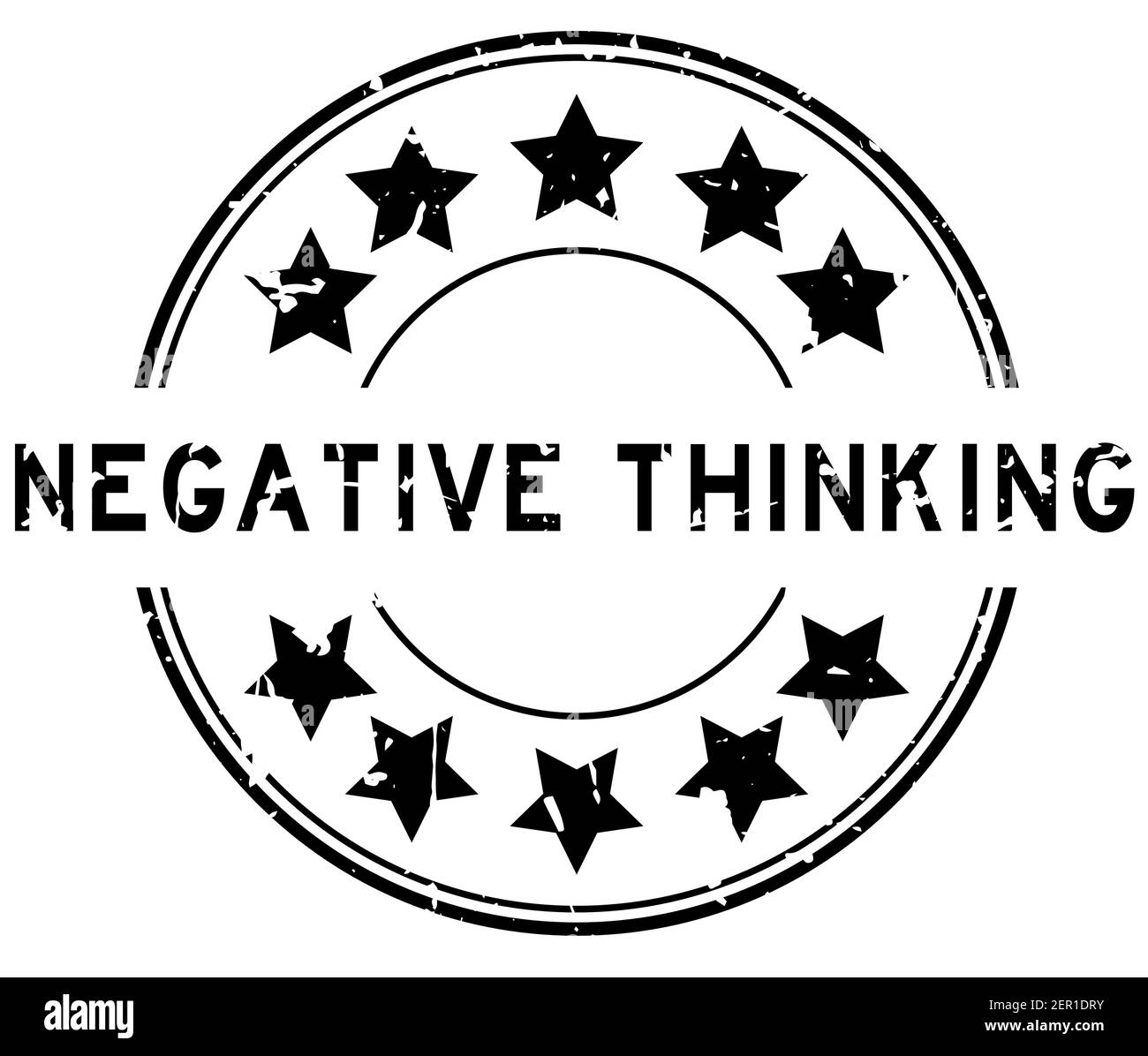 Grunge black negative thinking word with star icon round rubber seal ...