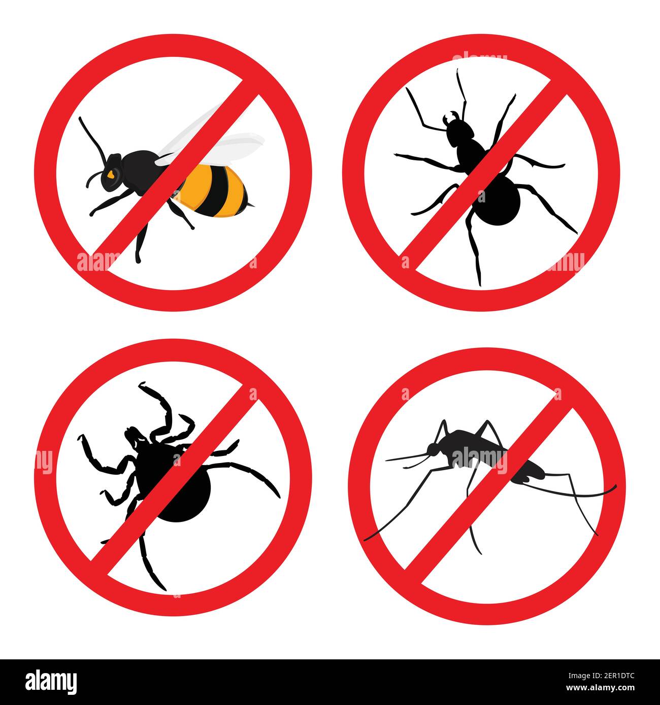 Vector illustration insect prohibition sign. Mite, mosquito, bee and ...