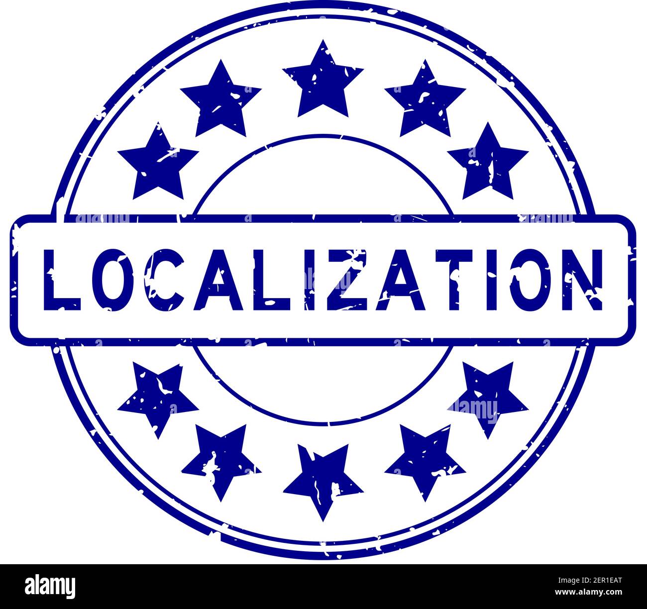 Grunge blue localization word with star icon round rubber seal stamp on ...