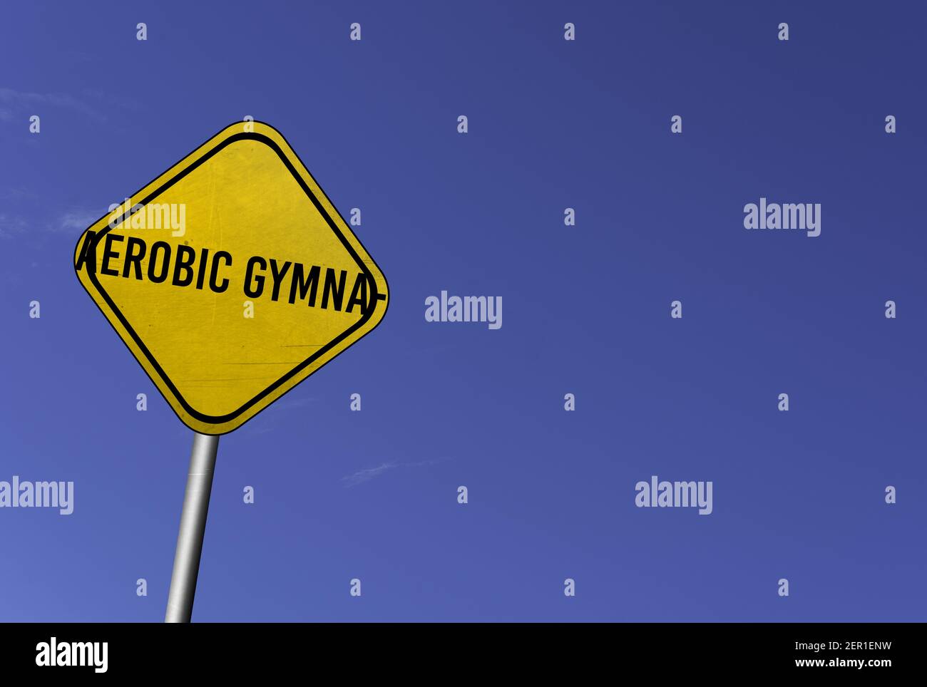 Aerobic Gymnastics - yellow sign with blue sky background Stock Photo ...