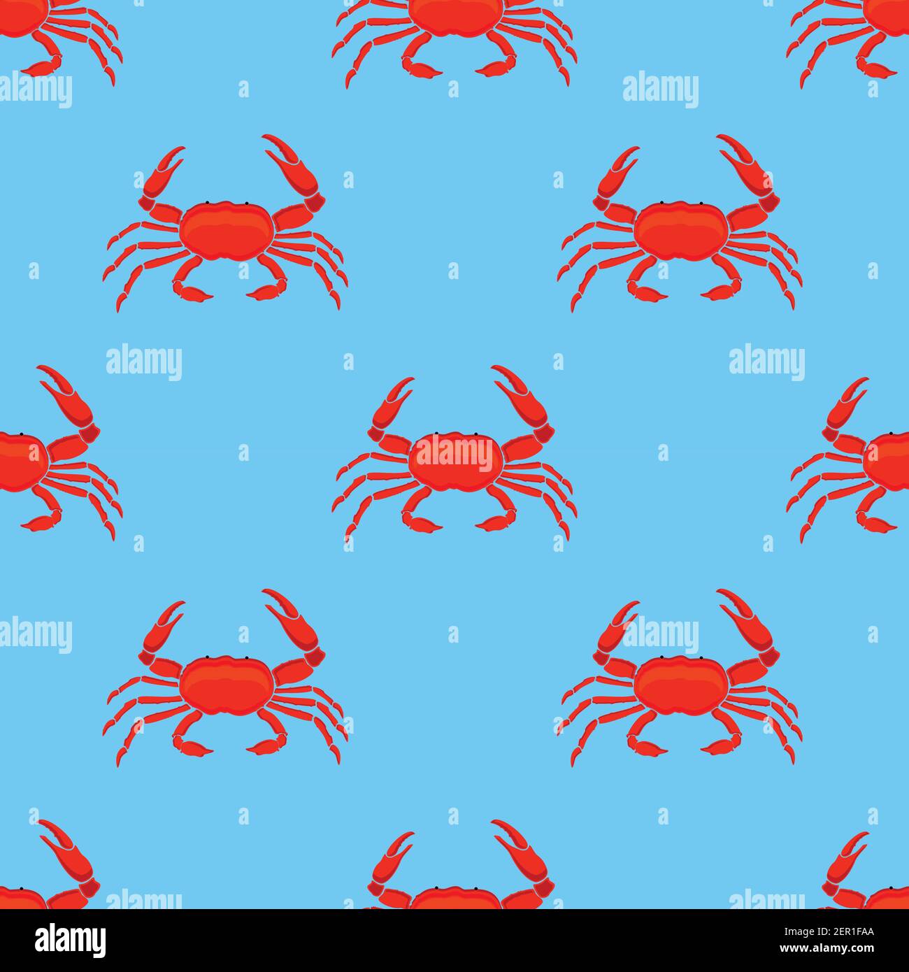 Vector illustration seamless pattern, background with red crab on blue ...
