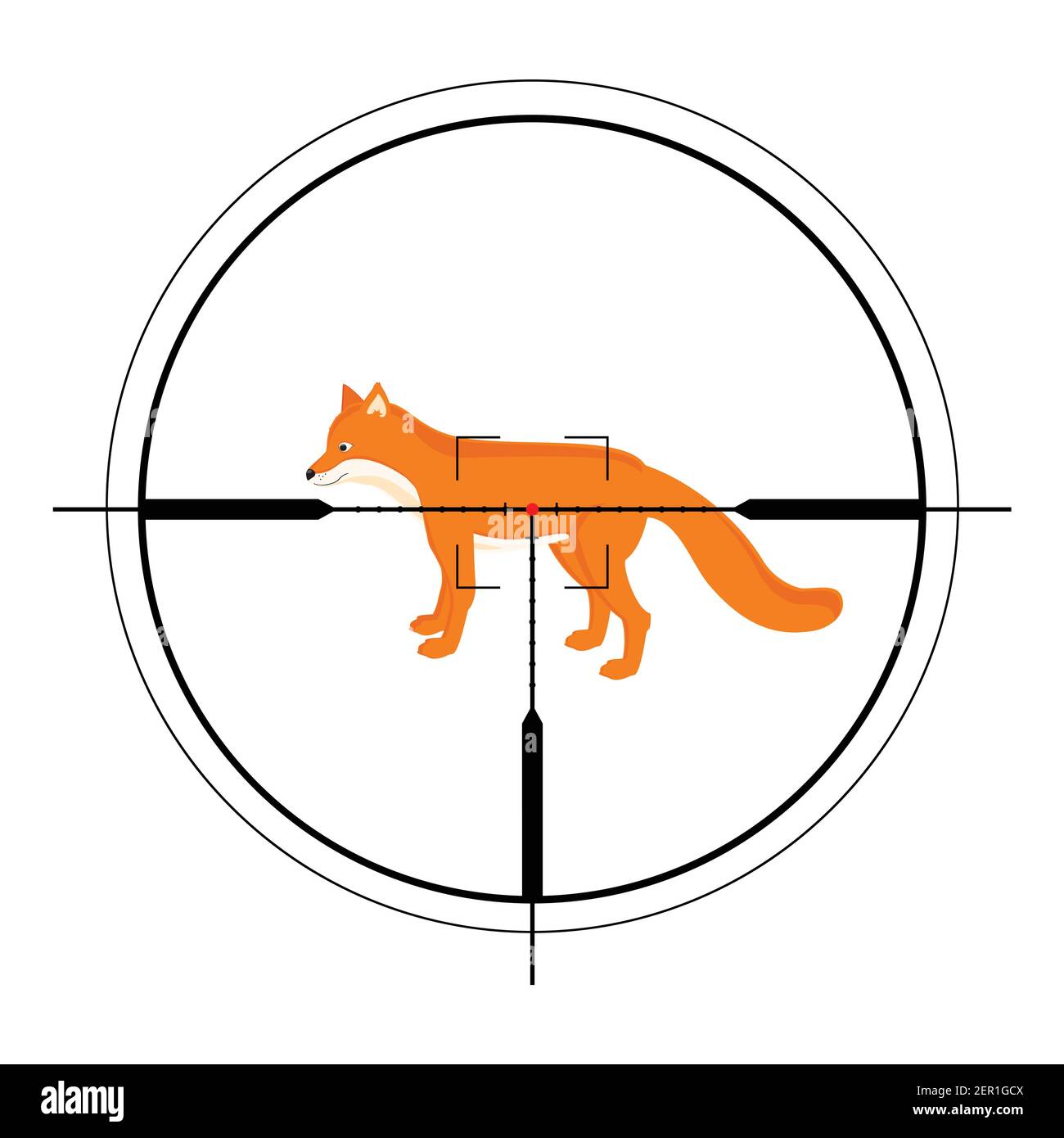 Vector illustration of a rifle crosshair aiming a fox. Animal target of ...
