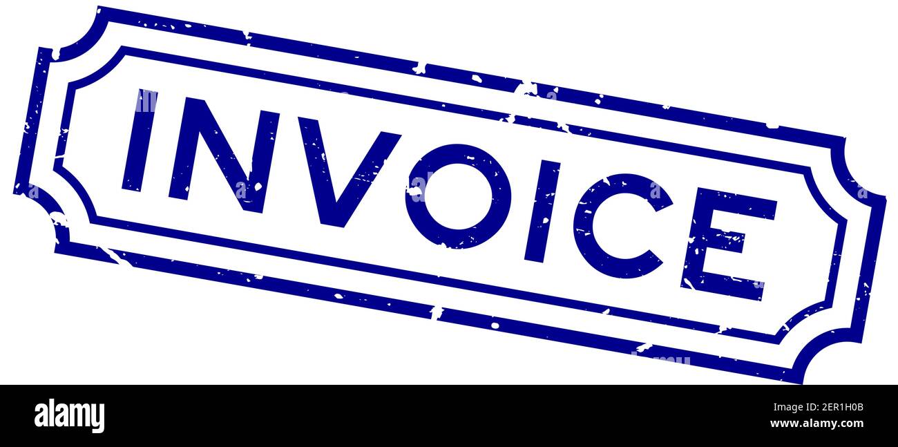 Grunge blue invoice word rubber business seal stamp on white background ...