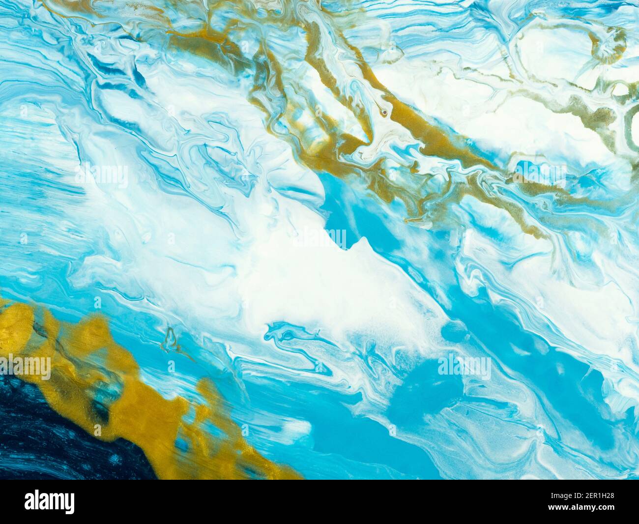 Blue and gold painting fluid art, creative abstract hand painted ...