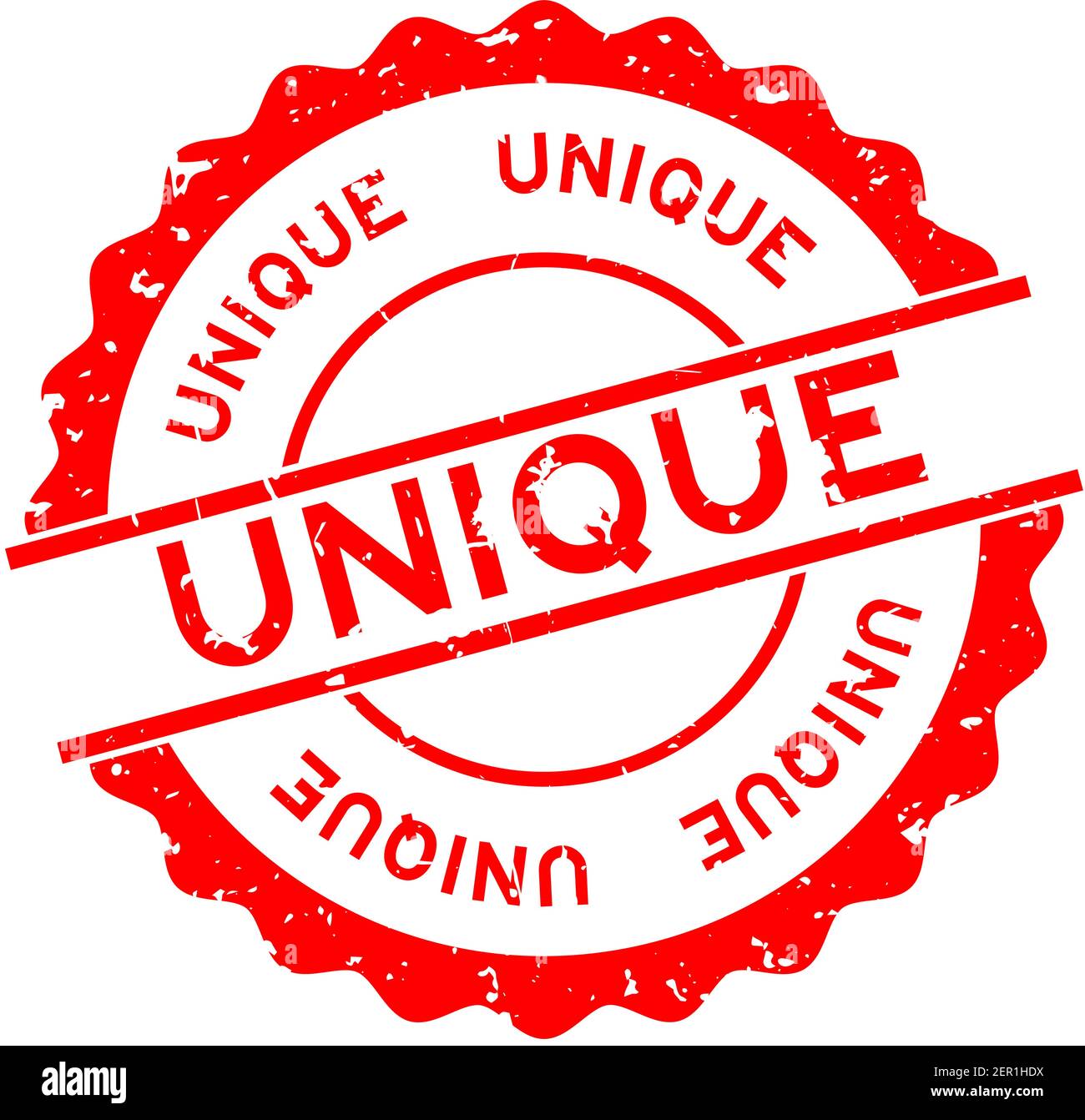 Grunge red unique word round rubber seal stamp on white background ...