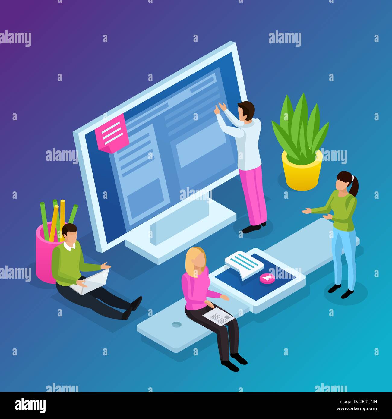 People and interfaces isometric background composition of little people ... People and interfaces isometric background composition of little people ...