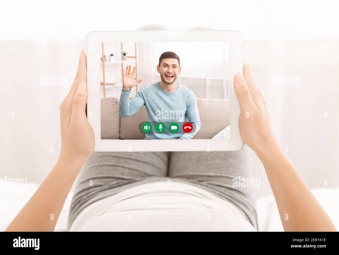 Pov Of Woman Having Video Call With Man Stock Photo - Alamy