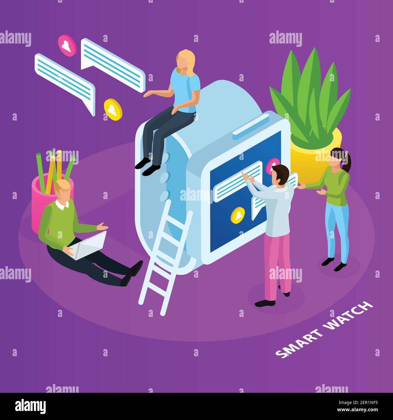 People and interfaces isometric composition with conceptual icons of ...