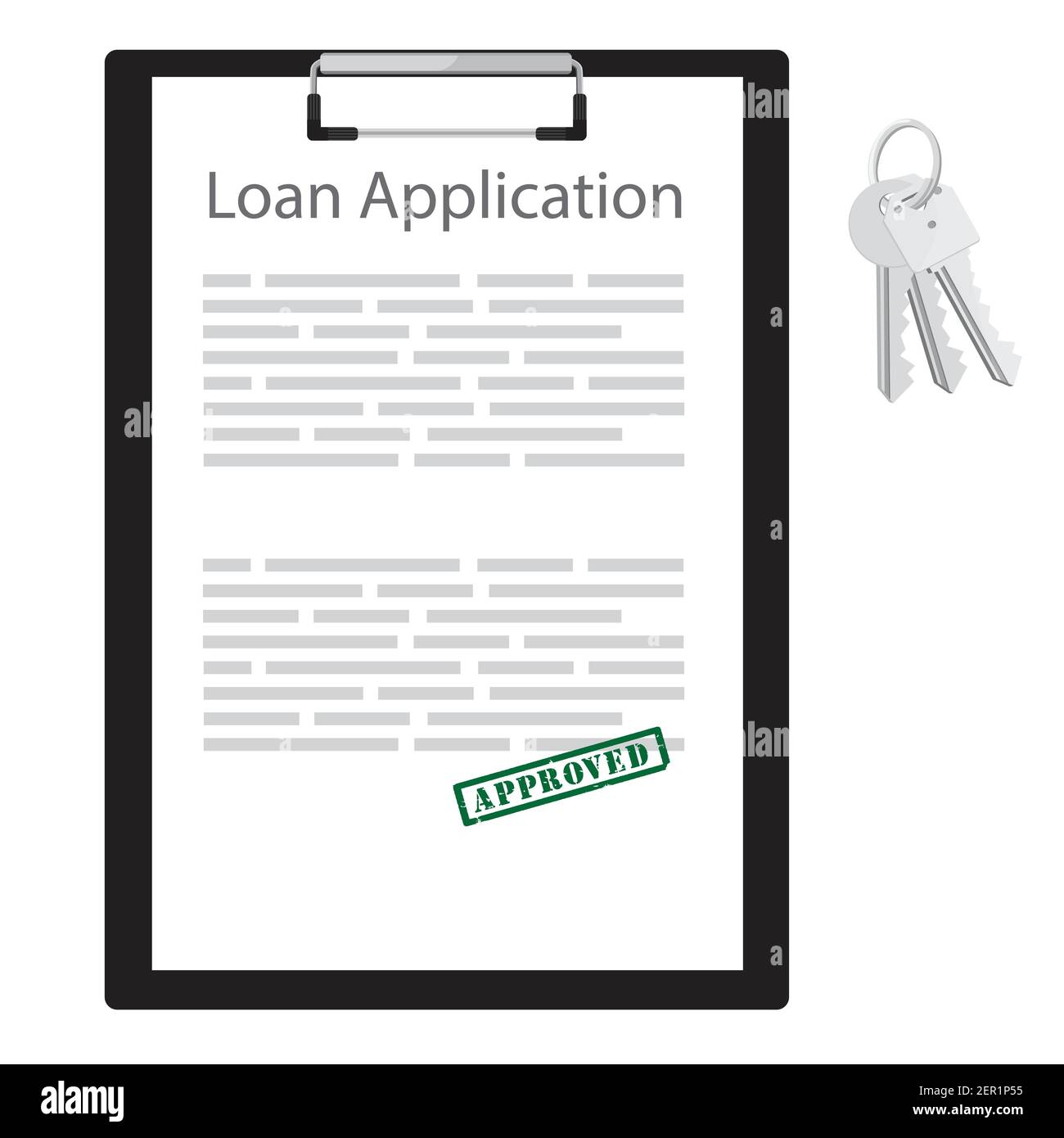 Vector illustration loan application with green rubber stamp approved ...