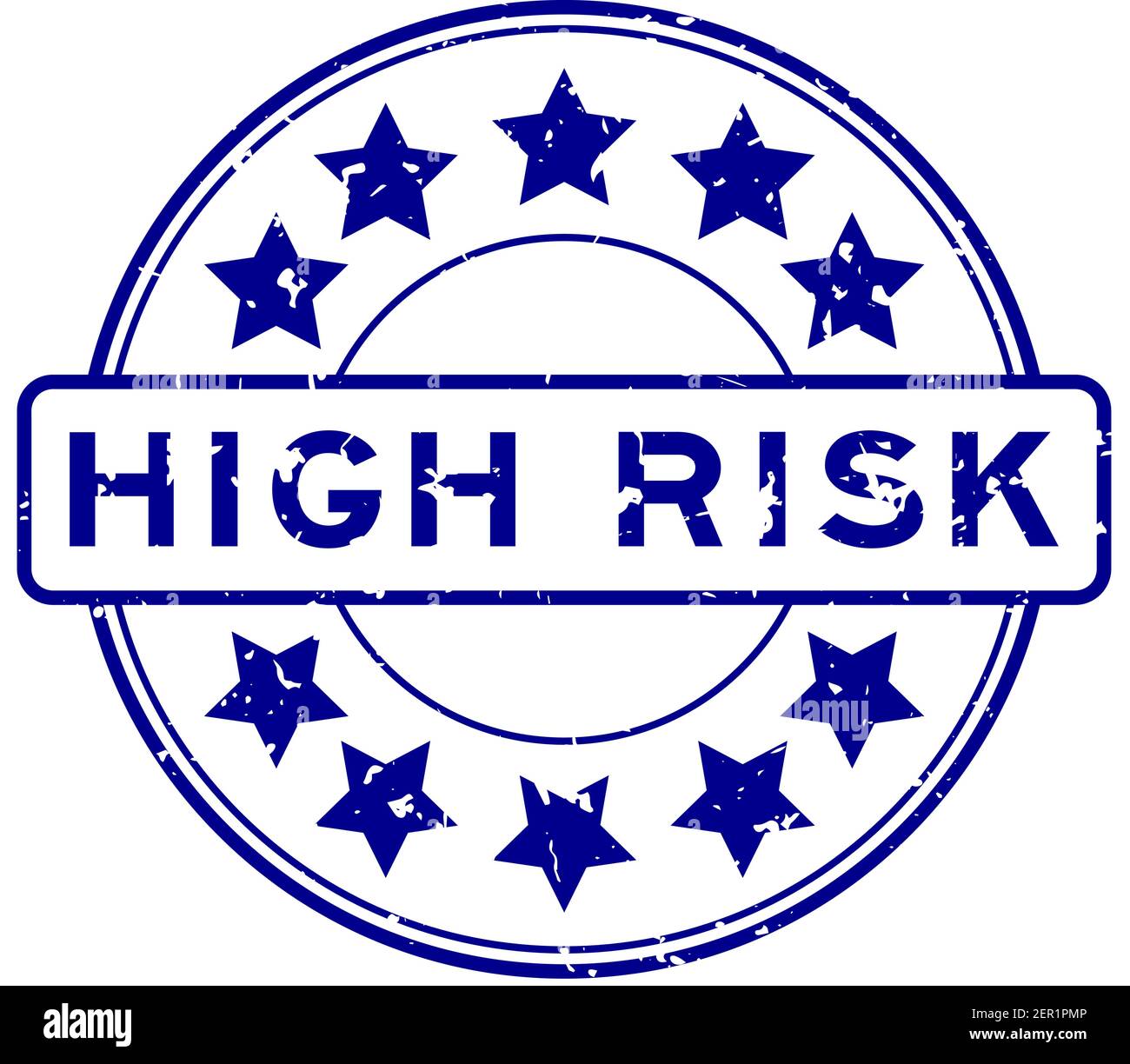 Grunge blue high risk word with star icon round rubber seal stamp on ...