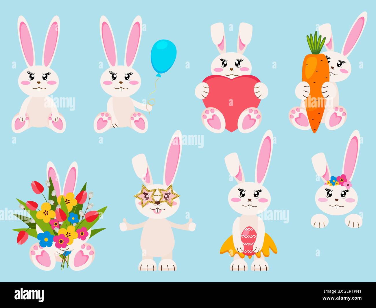 Cute bunny baby set. Rabbit collection vector illustration Stock Vector ...