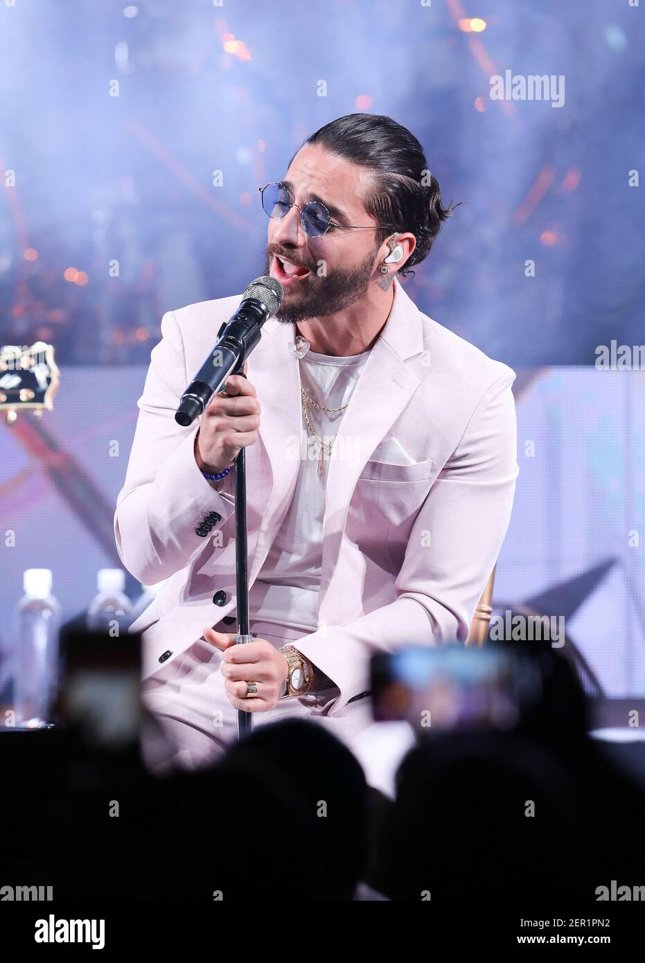 MIAMI BEACH, FL - MARCH 14: Maluma is seen on stage during the ...