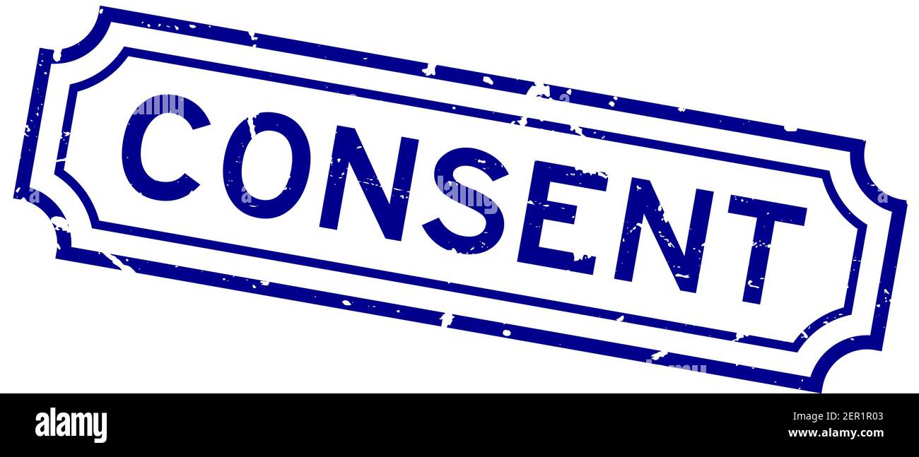 Grunge blue consent word square rubber seal stamp on white background ...