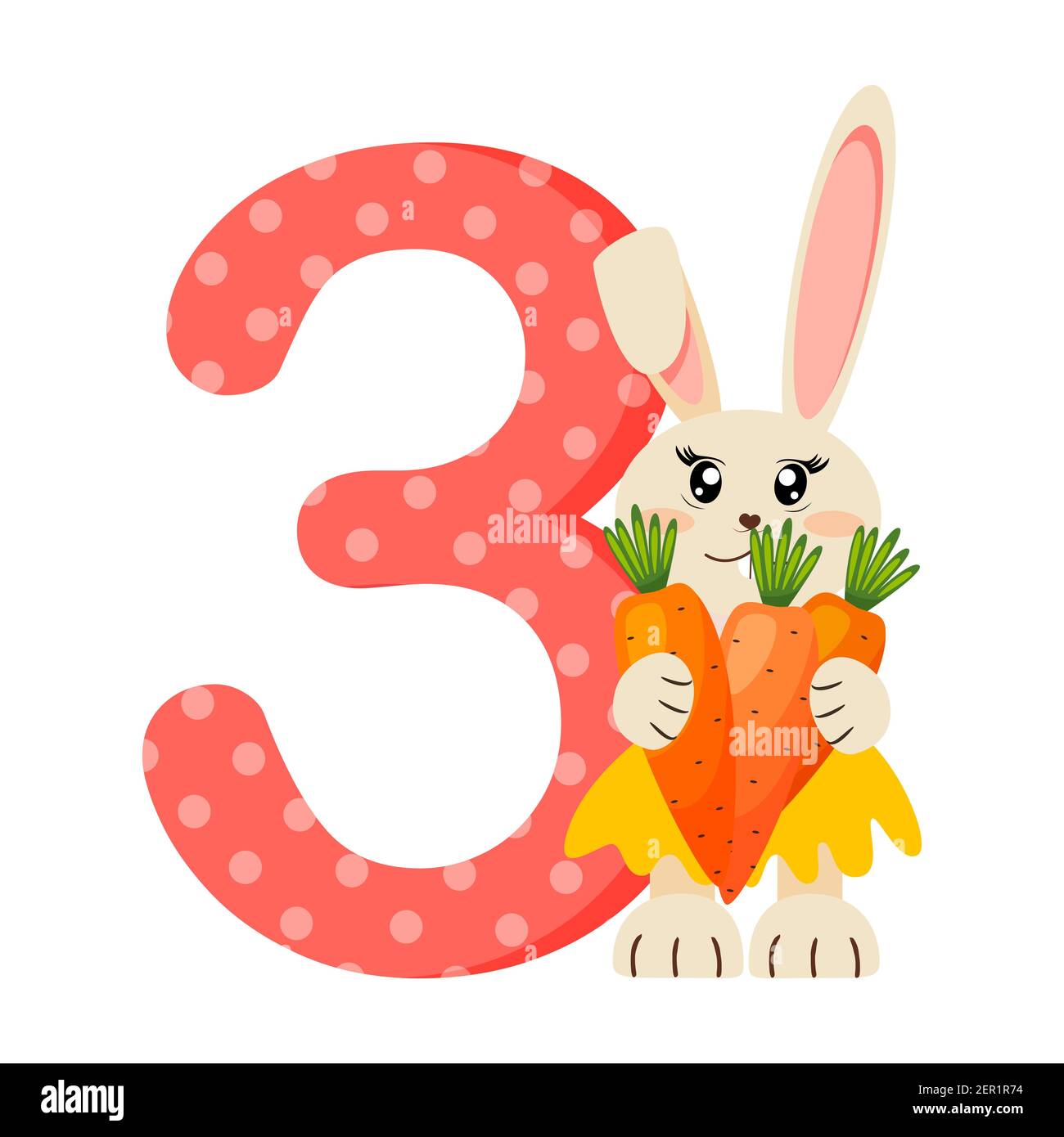 Number 3 three for kids. Learn to count with funny bunny. Vector ...