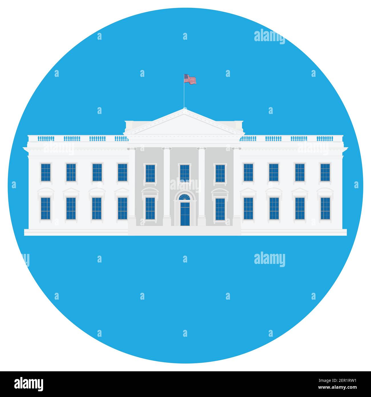 Vector illustration white house building in Washington round icon. USA ...