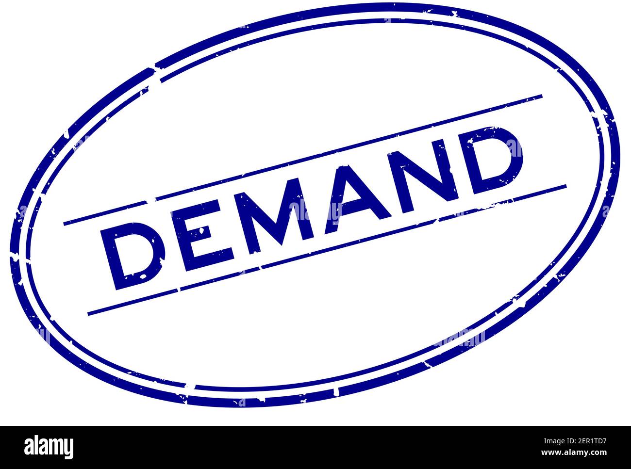 Grunge blue demand word oval rubber seal stamp on white background ...