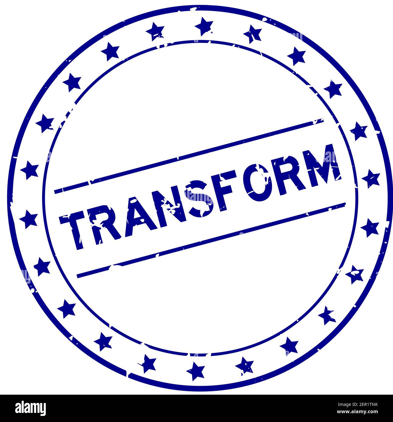 Grunge blue transform word round rubber seal stamp on white background ...