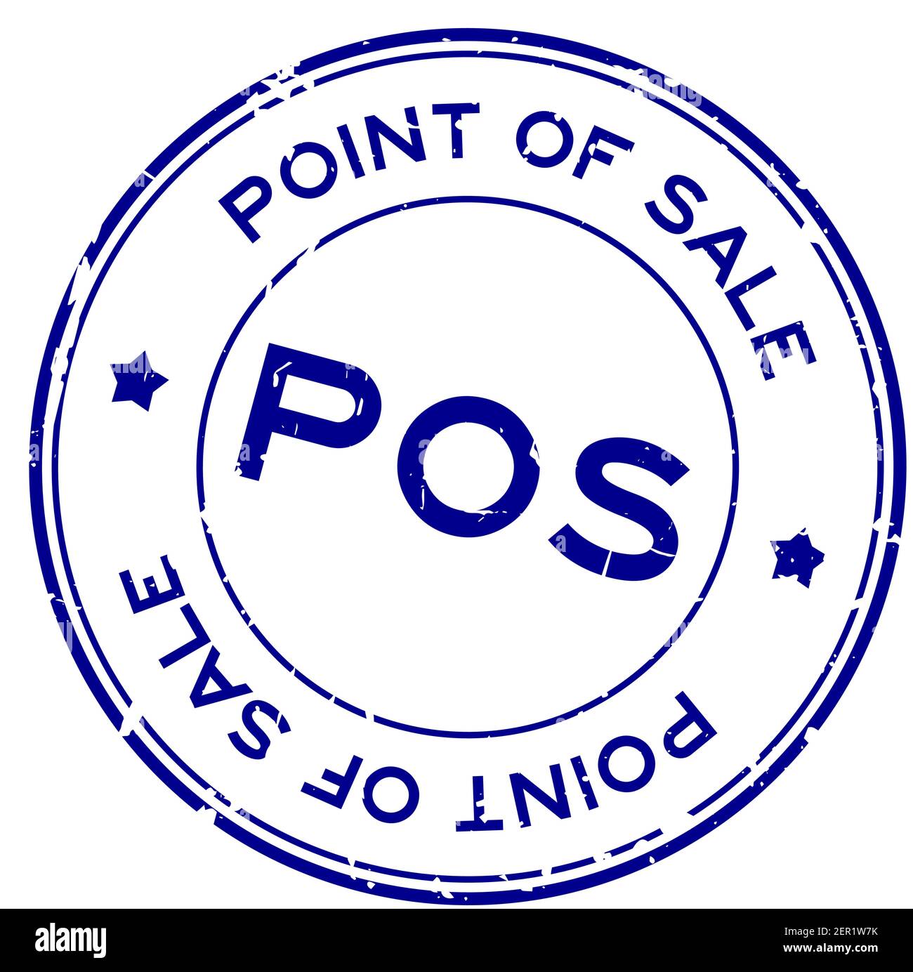 Grunge blue POS (abbreviation of point of sale) word round rubber seal ...