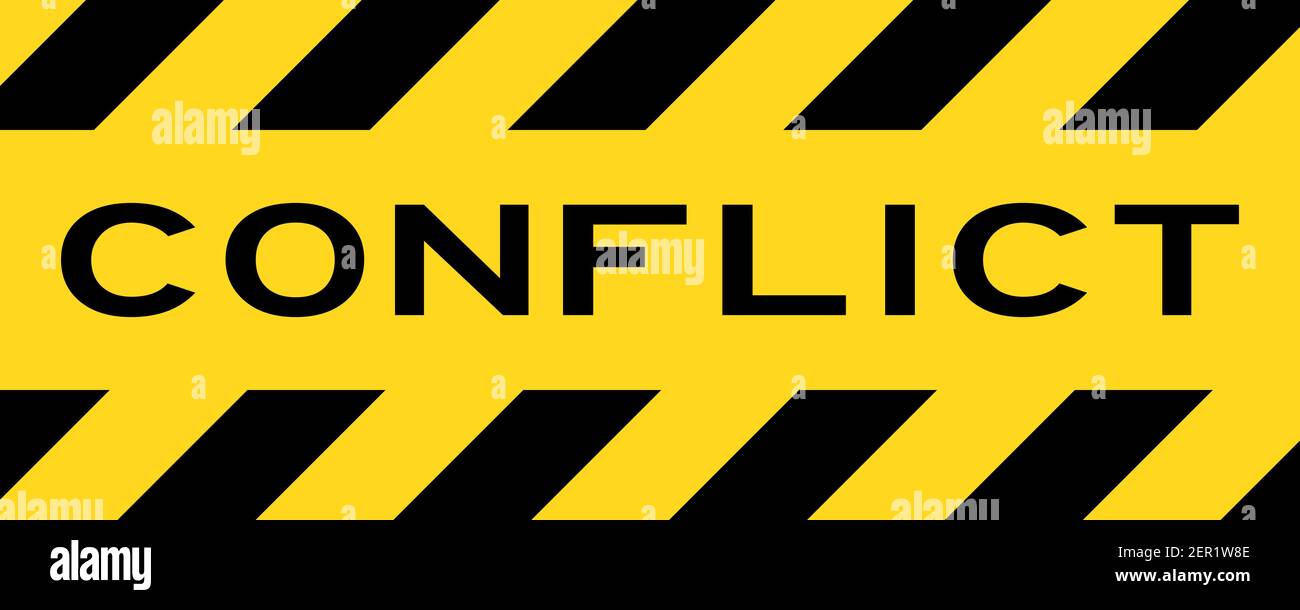 Yellow and black color with line striped label banner with word ...