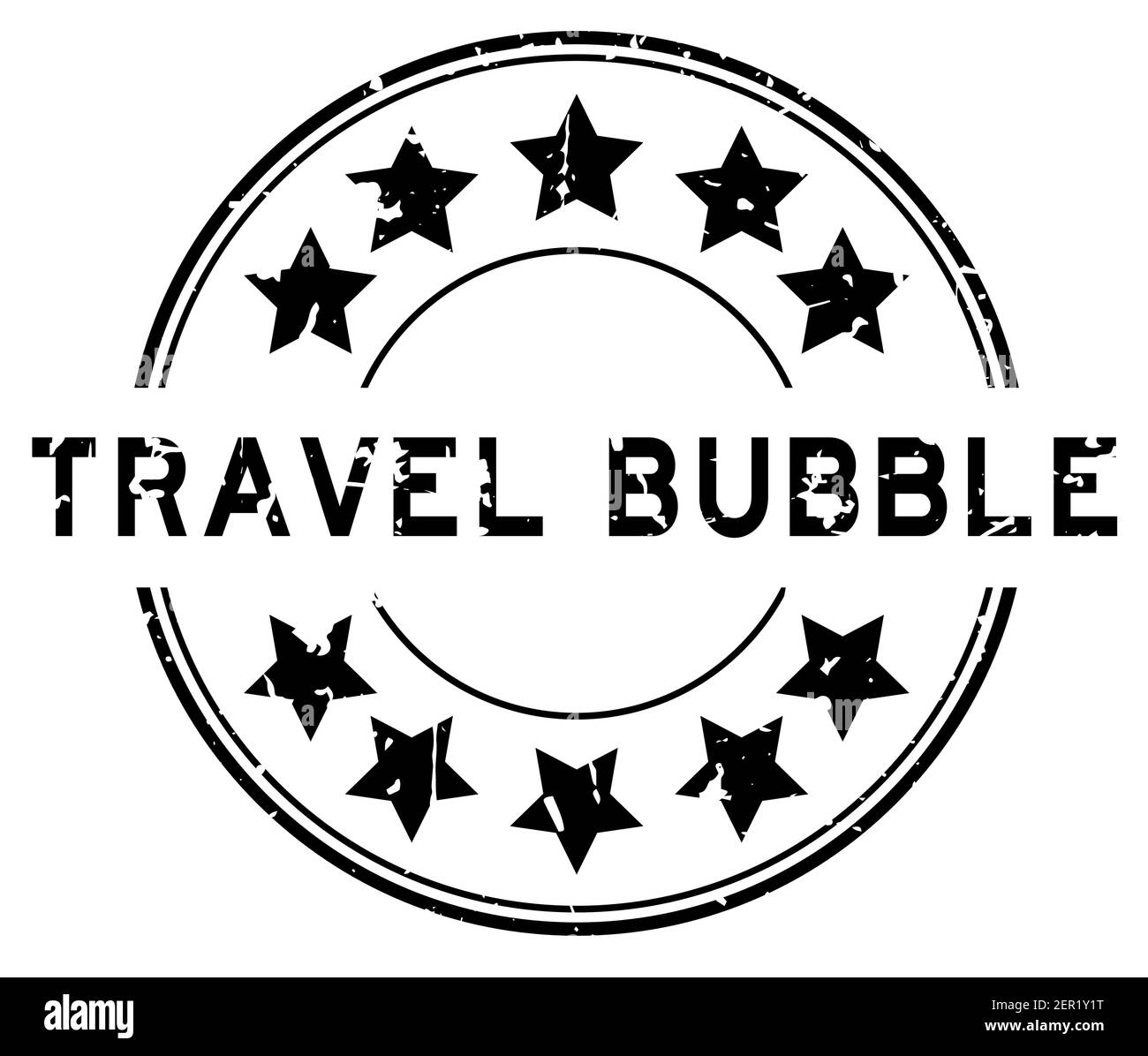 Grunge black travel bubble word with star icon round rubber seal stamp ...