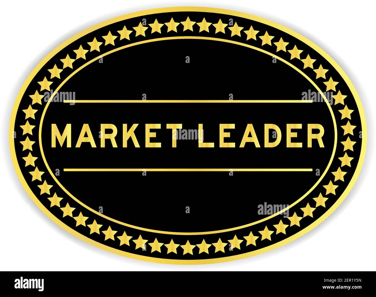 Black and gold color oval label sticker with word market leader on ...