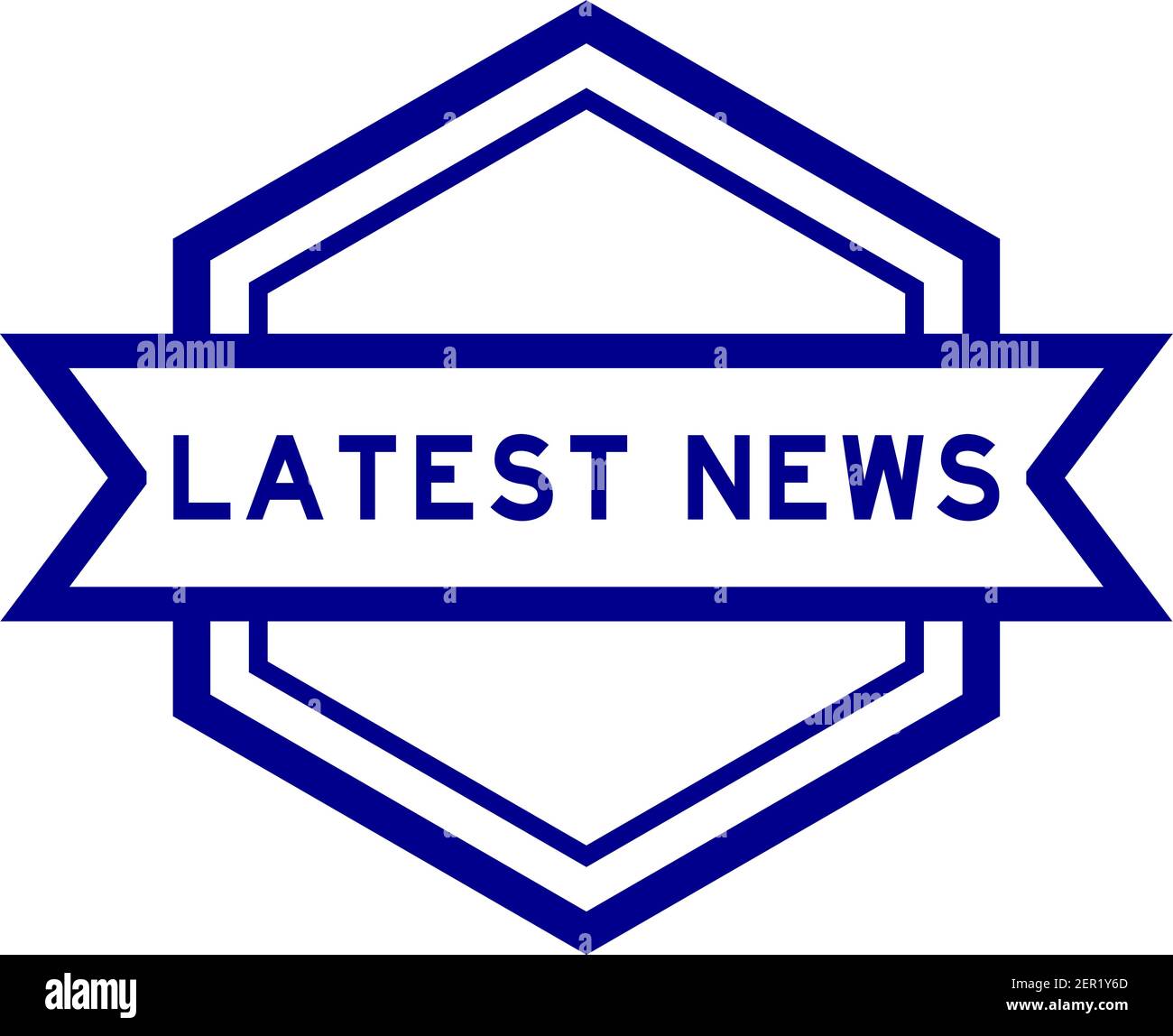Hexagon vintage label banner in blue color with word latest news on ...